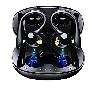 Bluetooth5.2 Headphones HD Calls 120Hrs Playtime Wireless Earbuds with Charging Case Wireless IPX7 Waterproof Ear Buds Touch Control Over-Ear Earphones with Earhooks for Sports/Running/Work/Gaming