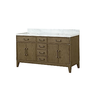 Bell+Modern Harbor 60 in W x 22 in D Grey Oak Double Bath Vanity and Carrara Marble Top