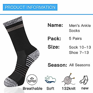 COOVAN Mens Hiking Socks Crew Outdoor Socks 5 Pairs Moisture Wicking Cushioned Athletic Boot Socks