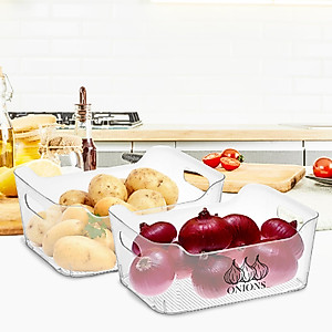 Xbopetda Potato and Onion Storage, Clear Plastic Potato Bin Storage and Onion Holder, 2 Set Kitchen Organizers and Storage, Pantry Storage Bins for Potato, Onion, Fruit, Vegetable, Produce, BPA Free