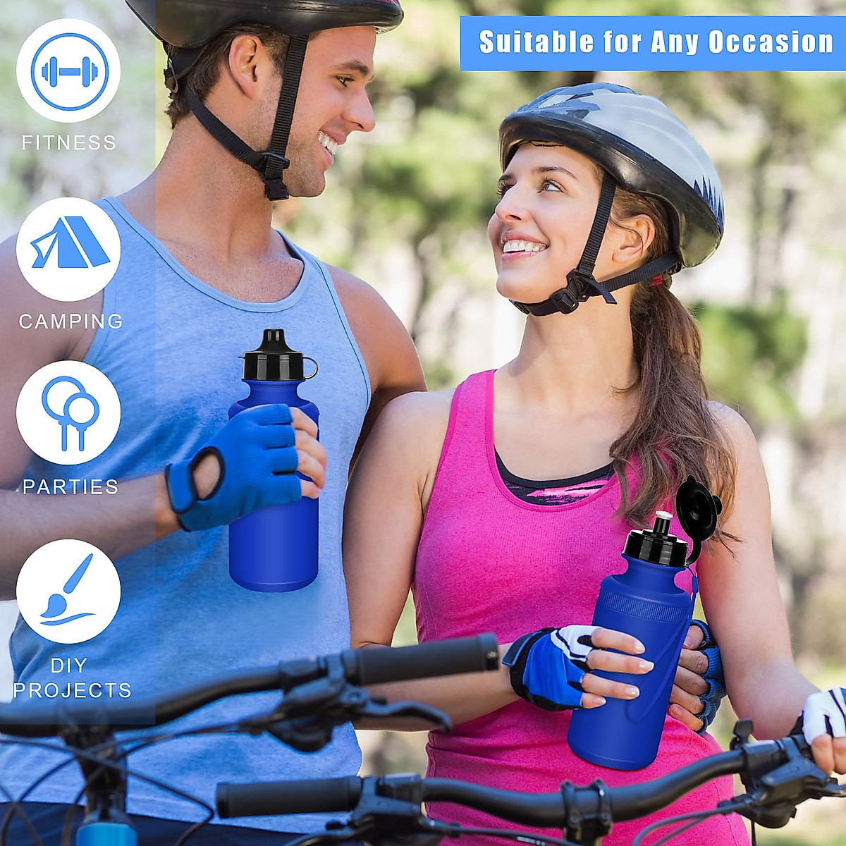 Zubebe 36 Pcs Sports Water Bottles Bulk Bpa-free 20 oz Squeeze Plastic Water Bottle with Nylon Strap Blank DIY Sport Cups for School Team Party Favor Gift Outdoor Football Sport(Blue)