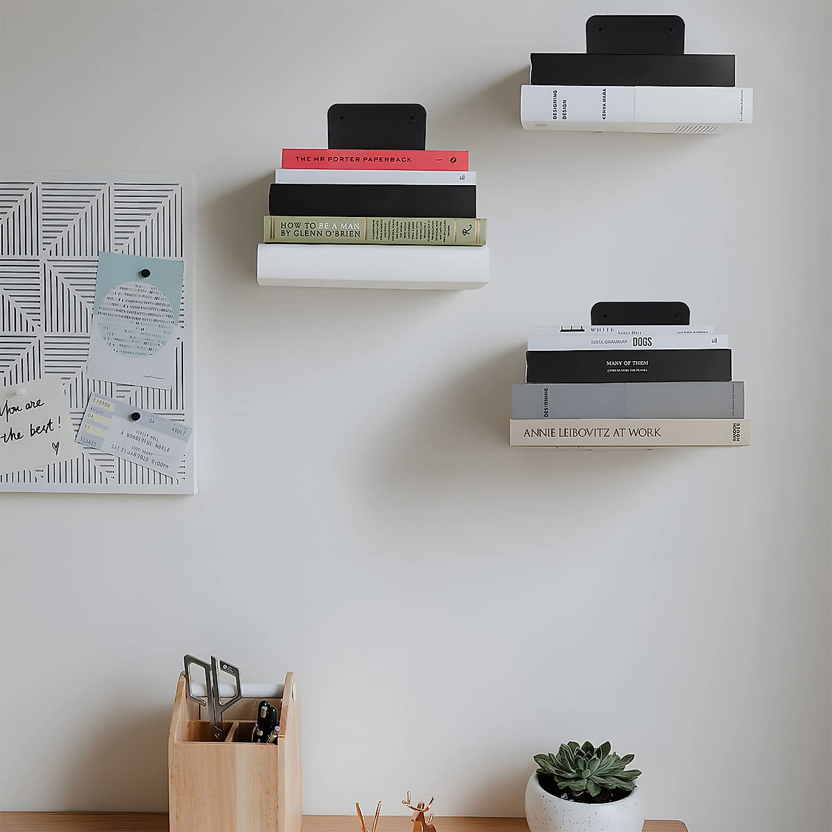 RealPlus Floating Bookshelf Iron Invisible Floating Book Shelves Wall Mounted Heavy Duty Book Organizer, Black (Pack of 8)