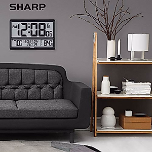 SHARP Atomic Clock - Never Needs Setting! –Easy to Read Numbers - Indoor/Outdoor Temperature, Wireless Outdoor Sensor - Battery Powered - Easy Set-Up!! (4" Numbers)