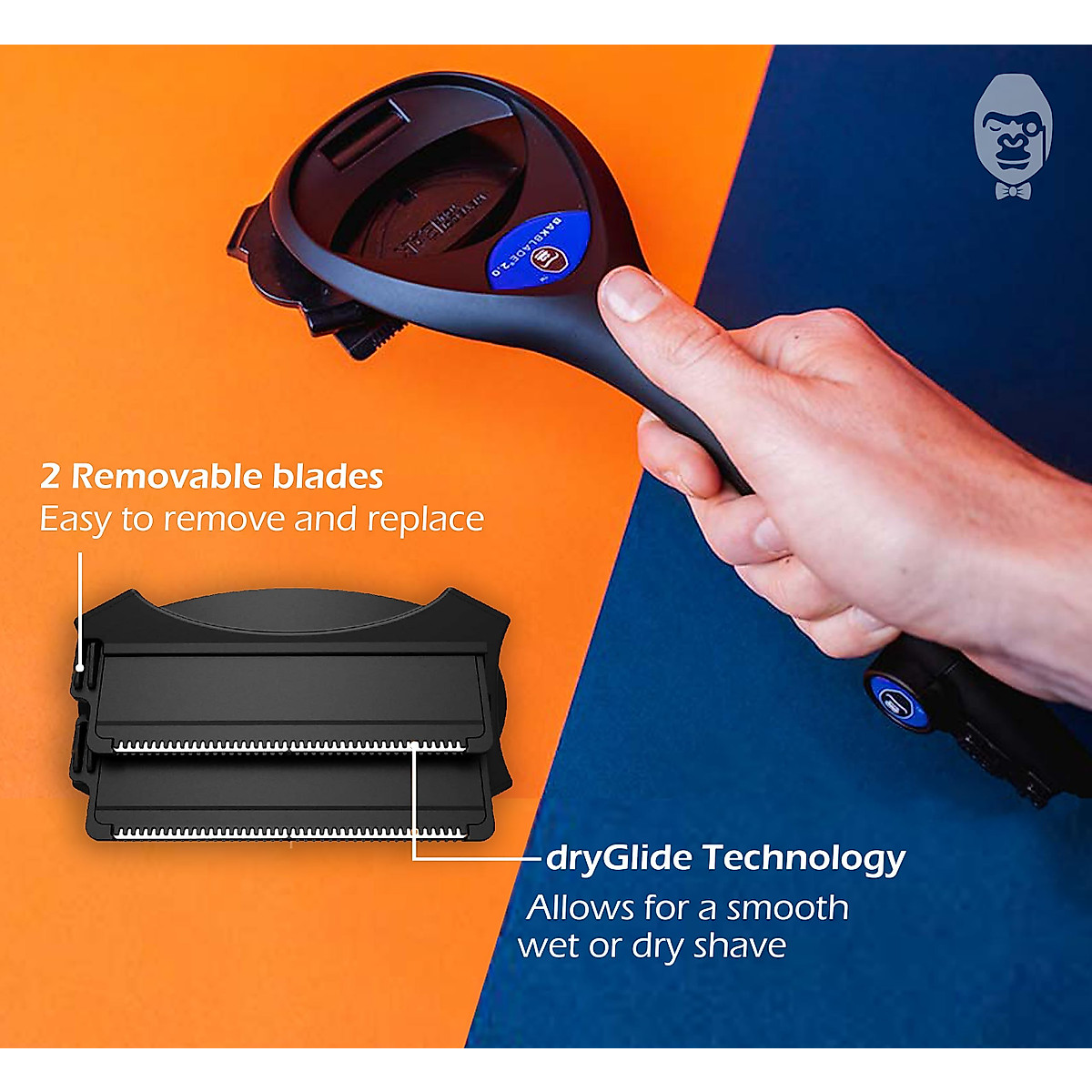 baKblade 2.0 Back Shavers for Men: The DIY Back Hair Shaver for Men with Safety Blade Technology & Ergonomic Handle, Wet or Dry Shaving (Extra Blades Included)