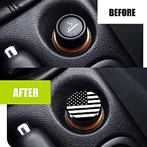 QODOLSI 2 PCS Car Car Lighters Plug Cover, Metal Dustproof Car Lighters Plug Button Cover Replacement Accessories, Universal Car Lighters Cover Decorations (Black #American Flag)