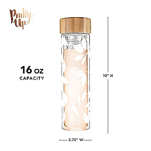 Pinky Up Blair Travel Tea Infuser Mug, Double Walled Insulated Travel Tumbler with Loose Leaf Tea Strainer, Travel Coffee Mug, Keeps Drinks Hot or Cold, 16 oz, White Leaf