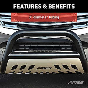 ARIES B35-5006 3-Inch Black Steel Bull Bar, No-Drill, Select Dodge, Ram 1500, 2500, 3500