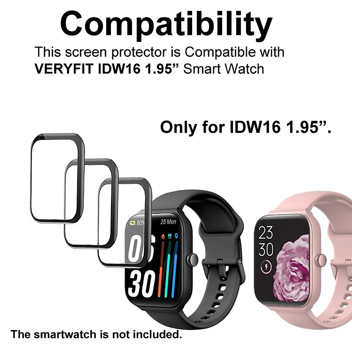 smaate 3D Screen Protector Compatible with TOOBUR IDW16 1.95” and Quican W16B Veryfit Smart Watch (Answer/Make Calls)