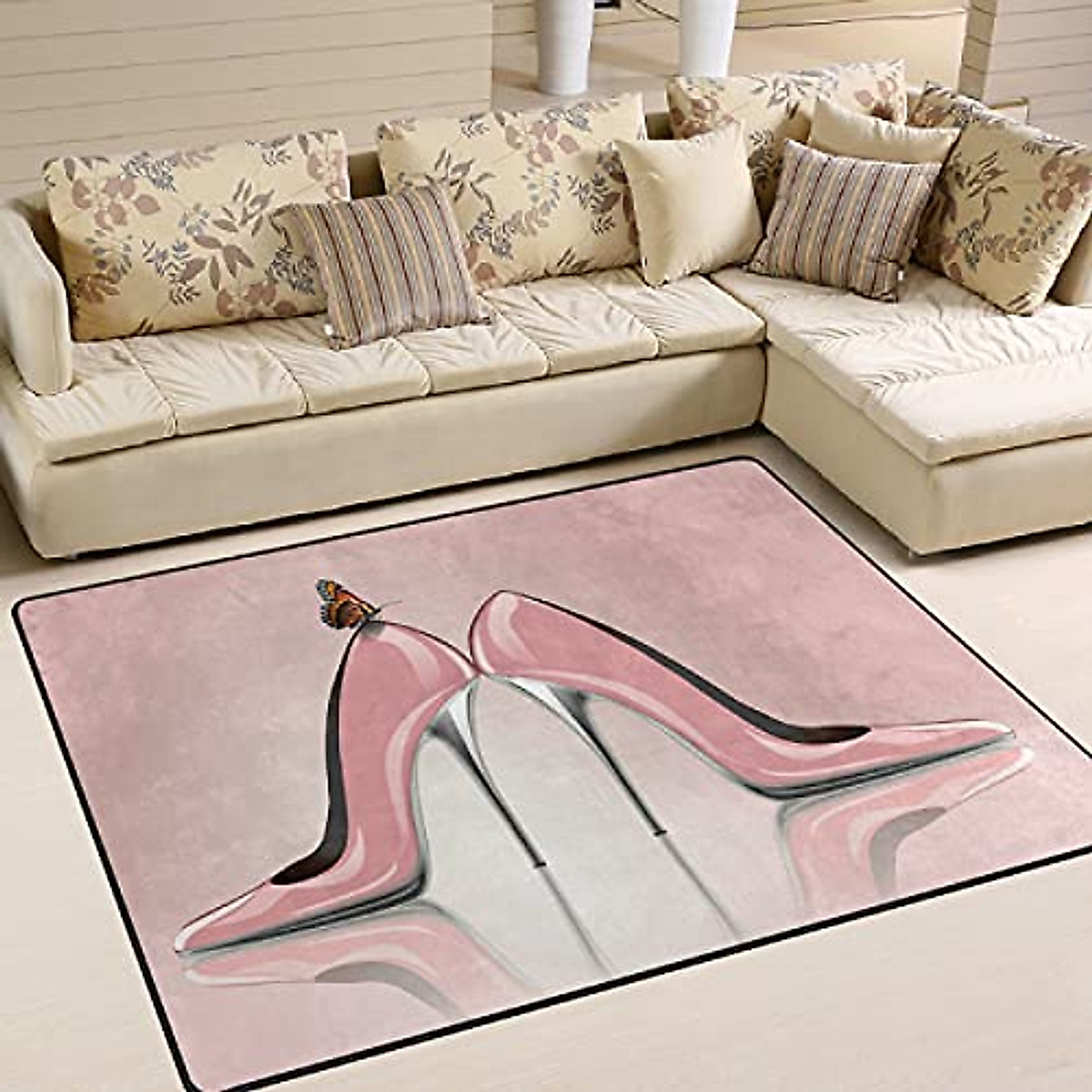ALAZA High Heel Shoes Butterfly Non Slip Area Rug 4' x 5' for Living Dinning Room Bedroom Kitchen Hallway Office Modern Home Decorative