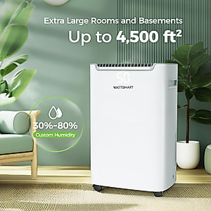 4,500 Sq.Ft Dehumidifier for Basement with Drain Hose, 50 Pint Dehumidifiers for Large Home with Three Operation Modes, Intelligent Humidity Control, 24HR Timer for RV, Bathroom, Bedroom