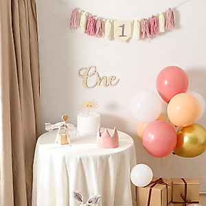 Ikubigu Highchair Banner for 1st Birthday, Handmade Birthday Crown, Highchair Banner, Cake Topper, Baby Shower Photo Props, Birthday Party Decorations Set for Baby Girl Baby Boy(Pink)