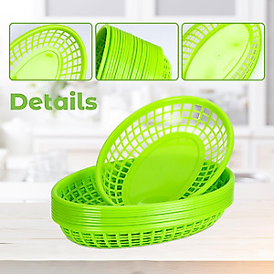 GothaBach 24 Pack Fast Food Baskets, Plastic Fast Food Restaurant Baskets, Bread Fry Baskets Serving Tray for Hot Dogs, Chicken, Burgers, Sandwiches, Fries(Green)
