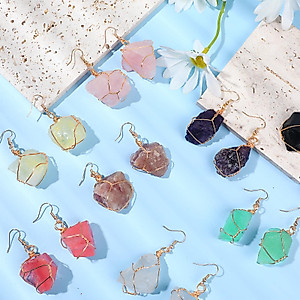 8 Pairs Handmade Crystal Drop Earrings for Women Natural Raw Amethyst Dangling Earrings Healing Crystals Earrings Sets(Novel Style)