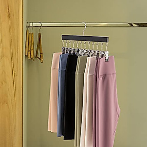 CINPIUK Legging Organizer for Closet, Wooden Hangers with Clips Holds 12 Leggings/Yoga Pants/Jeans/Skirts, Hanging Pants Hangers w/Rubber Coated Clips Space Saving Closet Organizer, Black