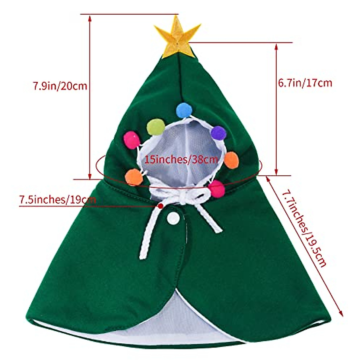 Lystaii Pet Christmas Costume Cloak Cat Santa Cape with Santa Hat Star and Pompoms Accesories Puppy Dog Xmas Party Cosplay Dress Velvet Winter Warmer for Dog Cats (Large, Green)