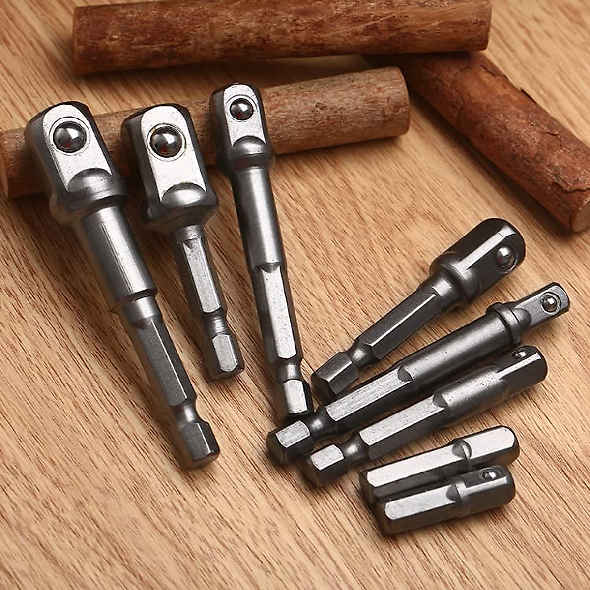 dophee 8Pcs Impact Grade Socket Adapter Set, Square Socket Adapter Bits for Drills, Hex Shank Drill Bits Square Nut Driver Power Extension Bar Set 1/4" 3/8" 1/2" Bits