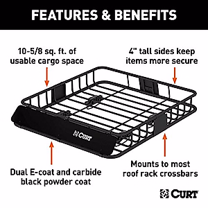 CURT 18115 Universal 42 x 37-Inch Black Steel Roof Rack Rooftop Cargo Carrier