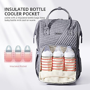 SUNVENO Baby Diaper Backpack Large Capacity Quilting Travel Nappy Bag, Grey