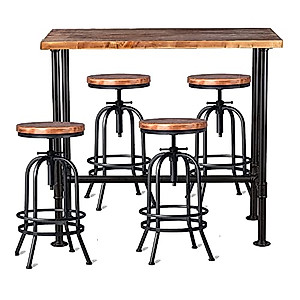 LOKKHAN Rectangular Dining Table for 4, (47.3" L x 41.3" H x 23.6" W), Heavy Duty Metal Pipe, Solid Wood Desktop, Home Kitchen Bar Office Cafe Pub, Rustic Industrial, Black & Brown