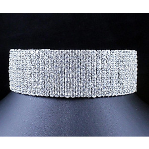 10-Row Clear Austrian Crystal Rhinestone Choker Necklace Silver Party WED N088 (10 Row Silver)