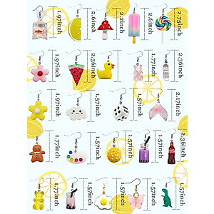 WAINIS 24 Pairs Cute Earrings Weird Earrings Funny Goldfish Earrings Water Bottle Earrings Milk Tea Dangle Earrings for Women