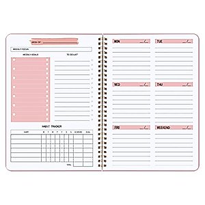 Undated Weekly Planner- Weekly Goals Notebook, A5 To Do List Planner, Habit Tracker Journal with Spiral Binding, Tracker and Goal Planner, 5.7 x 8.0 inches
