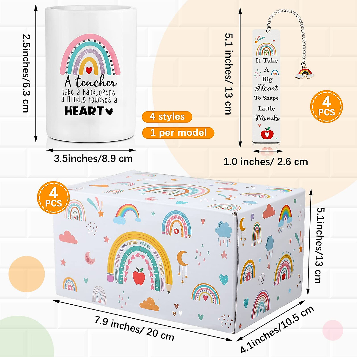 Roshtia 4 Set Teacher Appreciation Gift Best Teacher Gifts for Women Back to School Gifts Thank You Retirement Baskets Gifts for Teachers 12oz Wine Tumbler Bookmarks Pen Holder Pouch Bag with Zipper