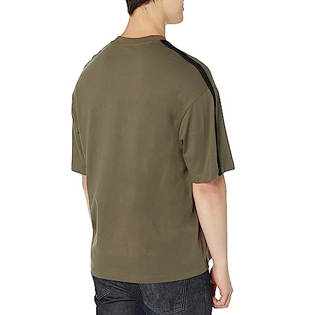 A|X ARMANI EXCHANGE Men's Oversized Logo Shoulder Stripe Tee, Crocodile, L