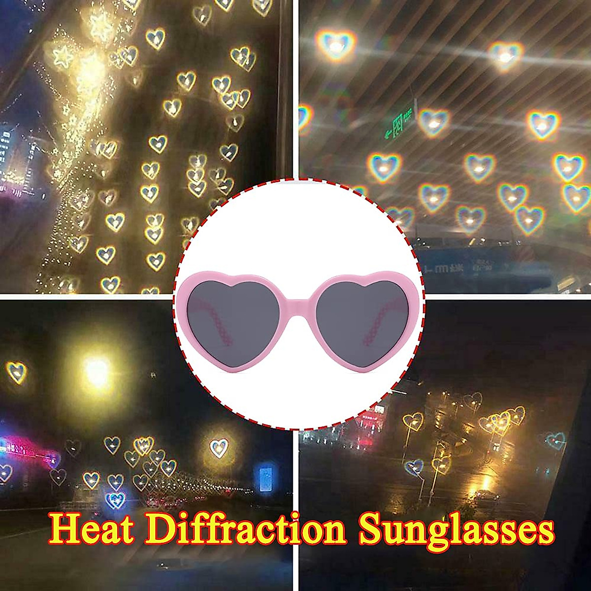 Dollger Heart Sunglasses Heart Effect Diffraction Glasses Festival Accessories Party Rave Lights Glasses Love Gift UV400 Protection