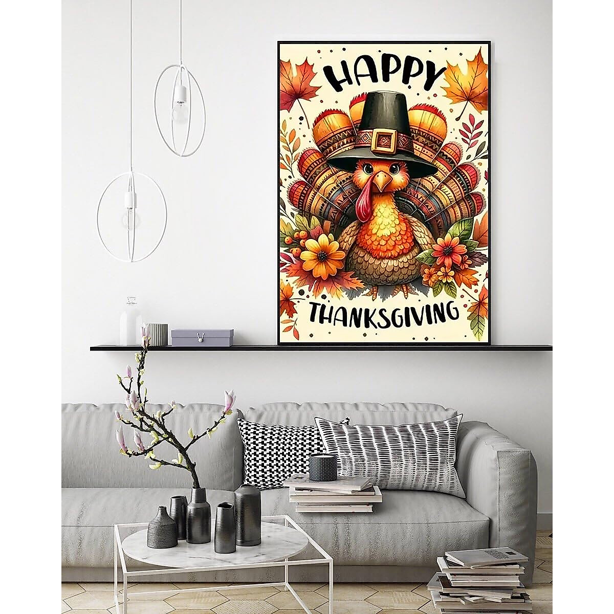 CHWGLFGG Thanksgiving Diamond Art Kits for Adults Beginners, DIY 5D Full Round Drill Diamond Painting Kits Turkey, Paint by Diamonds Dot Gem Art Crystal Flower Easy,Home Wall Decor 12 X 16 Inch