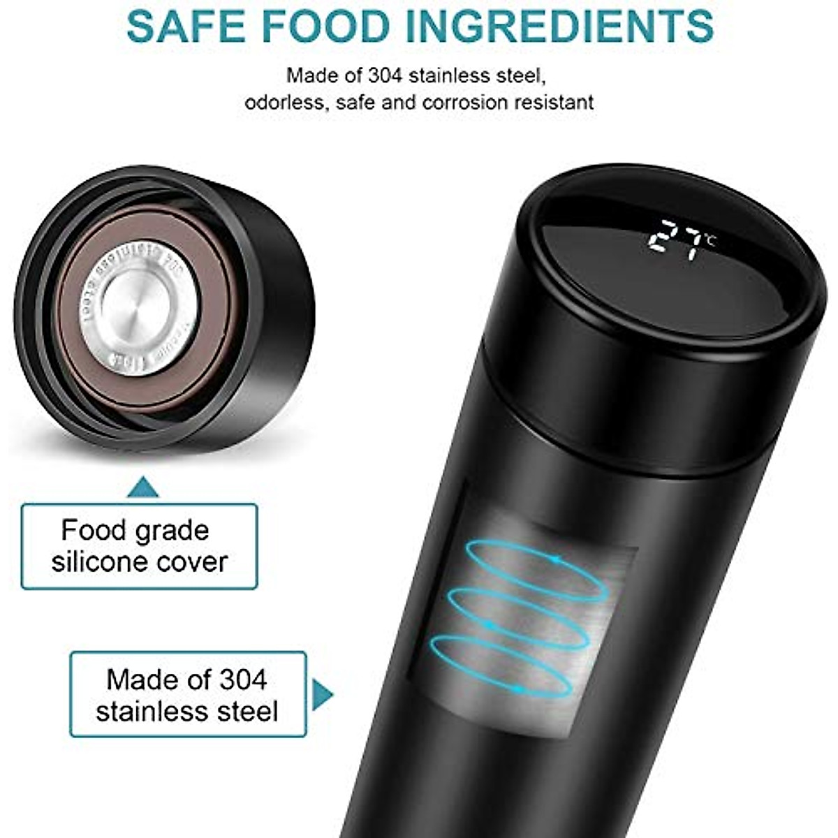 Water Bottle, Tea Infuser Bottle Thermoses Water Bottle, Travel Mug with Smart LCD Touch Screen, Keep Hot Or Cold, Car Portable Travel Tea Coffee Vacuum Thermoses Cup, Anti-collision, Leak-proof, 18oz