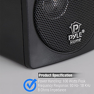 Pyle Home 3" Mini Cube Bookshelf Speakers - 100W Small Bookshelf Speakers w/ 3" Paper Cone Driver, 8 Ohm - Passive Audio Bookshelf Speaker Pair For Home Theater Stereo Surround Sound (Black)