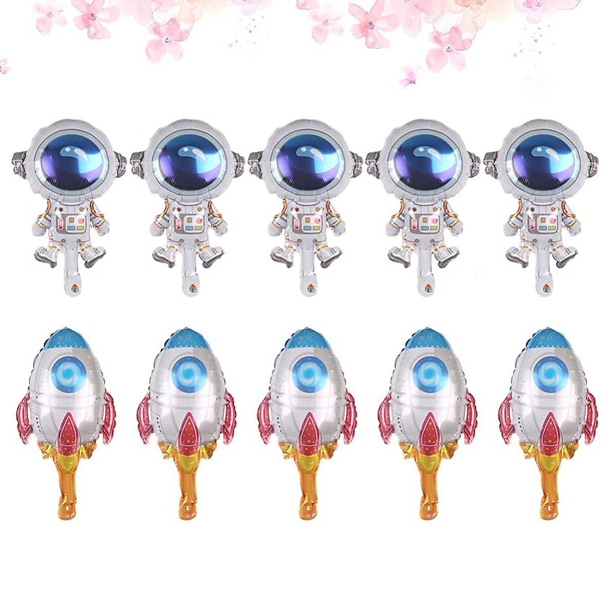 NOLITOY Astronaut Aluminum Balloon 10pcs Foil Mylar Balloon Rocket Foil Balloons for Kids Birthday Space Themed Party Decoration