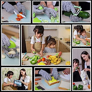 14-Piece Montessori Kitchen Tools Kids Knife Set with Gloves, Cutting Board, Fruit & Vegetable Crinkle Cutters, Safe Serrated Edges, and Plastic Toddler Knives for Real Cooking Experience - Monkey
