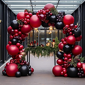 Black Red Balloon Garland Burgundy Black Balloons Premium Maroon Black Latex Balloon Ruby Red Black Balloon Arch for Halloween Vampire Christmas Birthday Wedding Prom Theme Party Decor
