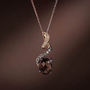 LE VIAN 14k Rose Gold Ribbon Pendant Necklace for Women I 1/4 Carat Vanilla and Chocolate Diamond with 2 Carat Oval Smoky Quartz Necklace (G-H/Brown, VS2-SI1, cttw) 18 Inch Chain with Lobster Claw