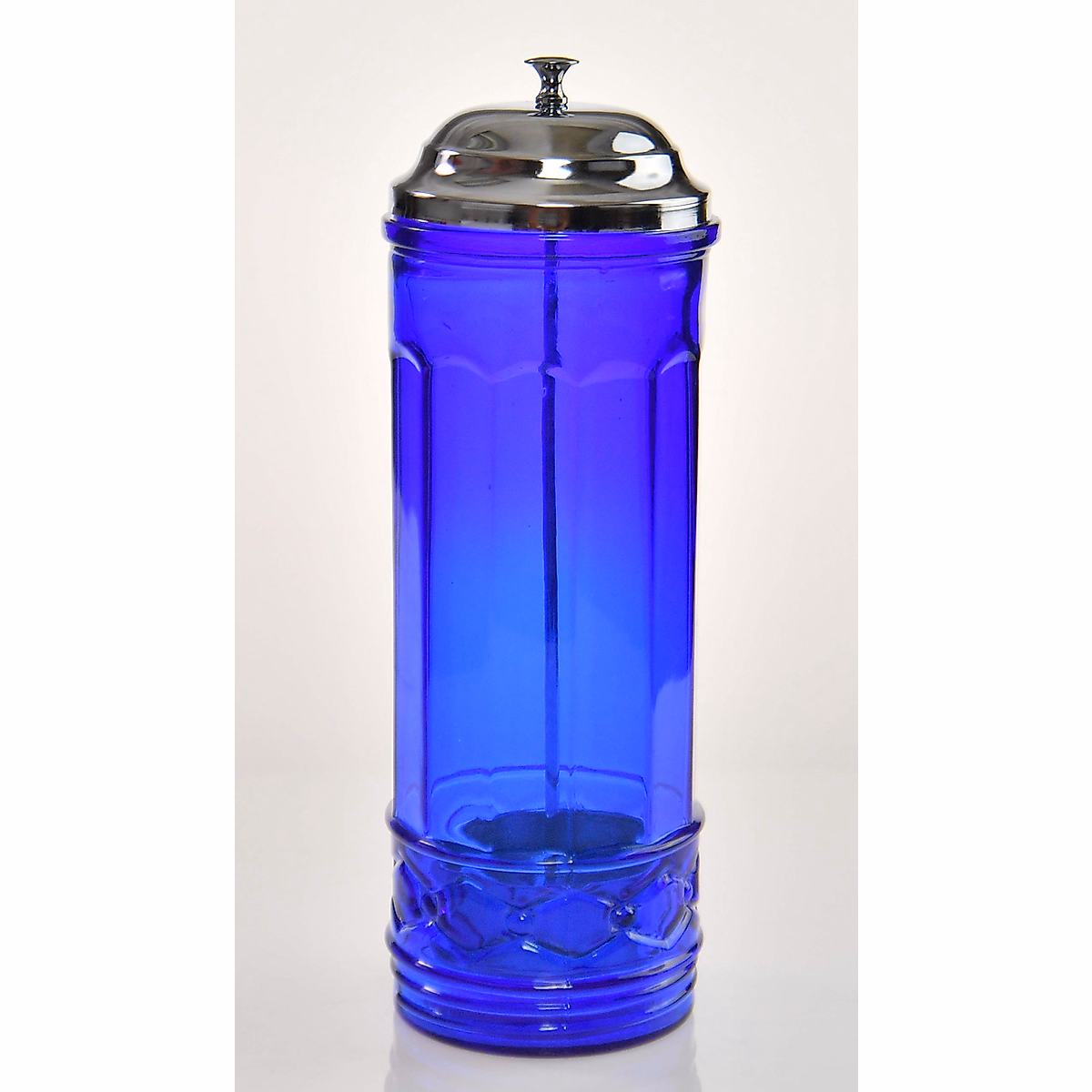 HOME-X Cobalt Blue Glass Straw Dispenser, Straw Holder, Vintage Home Kitchen Accessories, Pop Up Stra Lid Dispenser, Depression Style