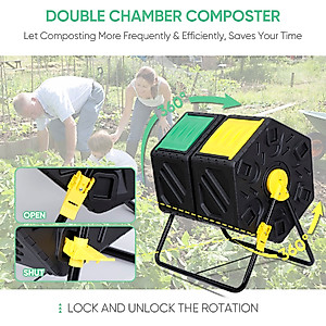 BBBuy Compost Bin Tumbling Composter Rotating w/ 2 Sliding Doors Compost Bin, Dual Chamber All Season Heavy Duty Outdoor Gardening Composting Tumblers Garden Yard (37 Gallon, Black)