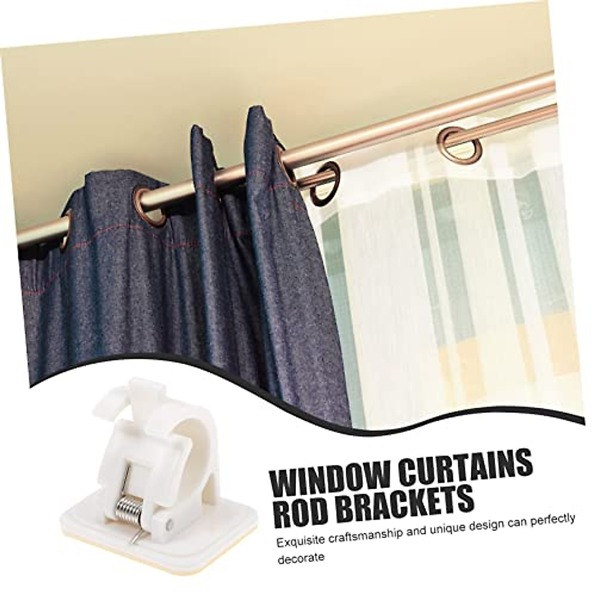 DOITOOL 40 Pcs Curtain Rod Hanger No Drill Curtain Rod Brackets Curtain Hooks for Wall Curtain Rods No Drilling Adjustable Drop Hitch No Nail Curtain Rod Shower Curtain Rod Holders White