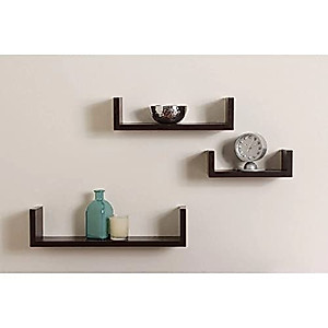 Danya B. Contemporary Laminated MDF Floating U Wall Decor Shelves, Bathroom or Living Room Wall Decor, (3 Shelf Pack) (Walnut)