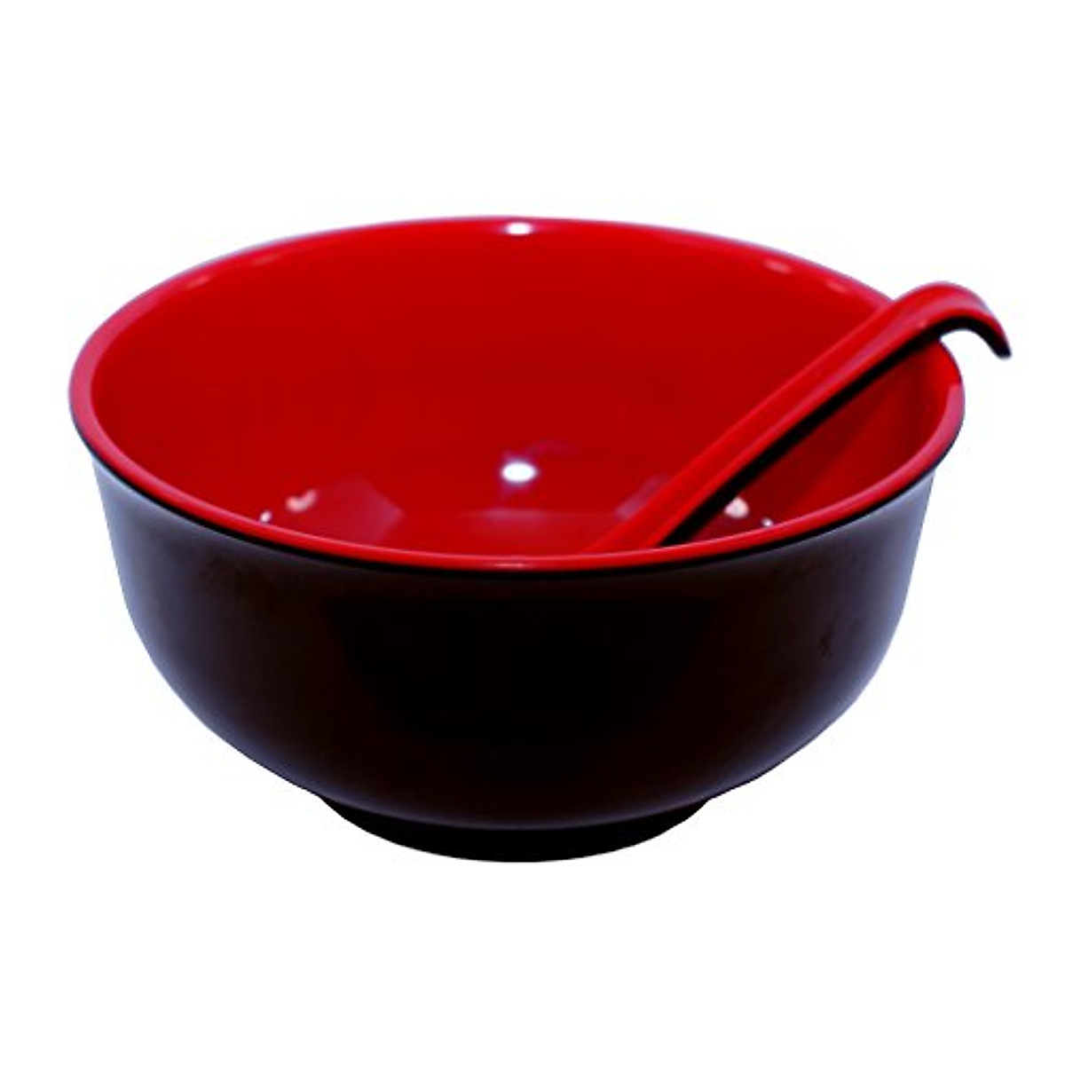Calvin & Co Set of 4 Melamine Miso Soup Cereal Bowls and Spoons (Red & Black, Large)
