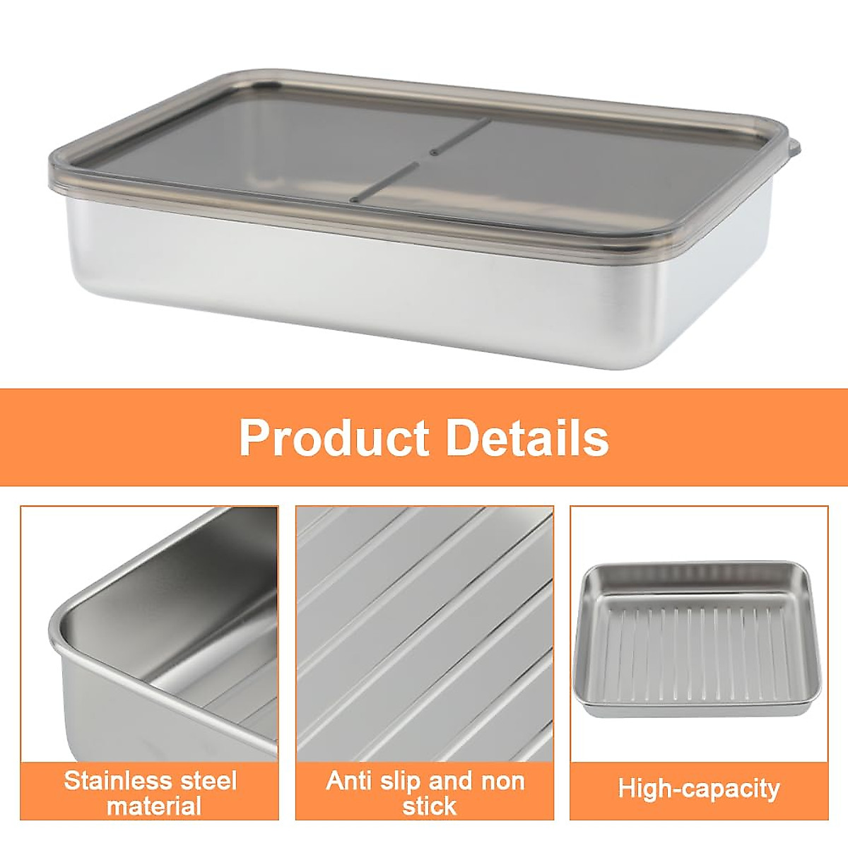 Bacon Container for Refrigerator with Lid Stainless Steel Deli Meat Storage Containers for Fridge Anti Slip and No Stick Keep Fresh Kitchen Food Storage Containers(Silver)