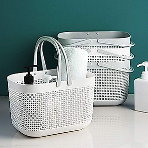FEOOWV Plastic Bathroom Storage Basket with Handle, for Storing Bathroom Body Wash, Shampoo, Conditioner, Lotion (White, 1Pc)