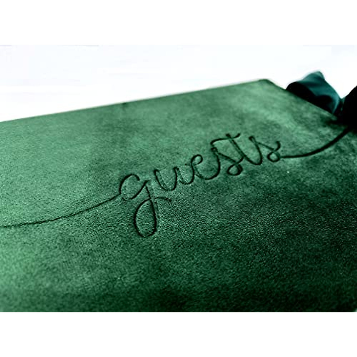 Rosh Pinnah Luxury Velvet Guest Book (96 Pages) - Sign-in Registry Guestbook & Keepsake & Polaroids Album Book – Velvet Hard Cover with Satin Ribbon - 7” x 10" (Green)