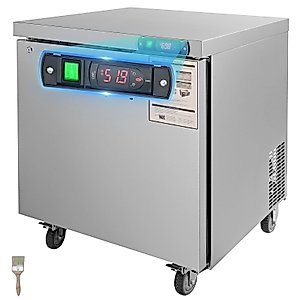 VEVOR Commercial Refrigerator, 28" Undercounter Worktop Refrigerator, 7.4 Cu. Ft Thick Stainless Steel Refrigerated Food Prep Station Fan Cooling Single Door Worktop Fridge with lock for Bar