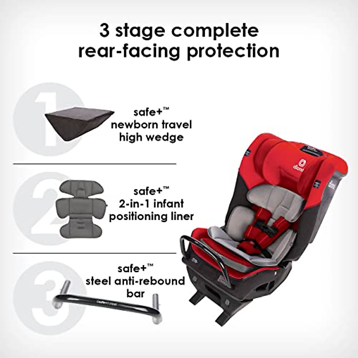 Diono Radian 3QX 4-in-1 Rear & Forward Facing Convertible Car Seat, Safe+ Engineering 3 Stage Infant Protection, 10 Years 1 Car Seat, Ultimate Protection, Slim Fit 3 Across, Red Cherry