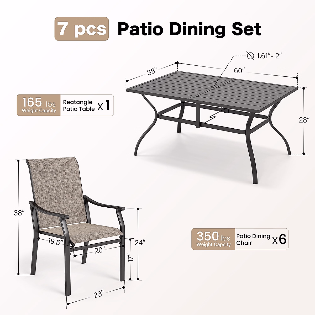 SUNSHINE VALLEY Patio Dining Sets for 6, 7 Piece Patio Table and Chairs Set of 6, Outdoor Dining Set with Metal Patio Table & 6 Textilene Chairs, Outdoor Table and Chairs Set for Garden Backyard Deck