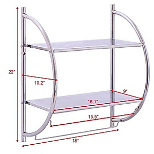 Bathroom Shelf with Towel Bar Shower Organizer Waterjoy Wall Mounted Chrome Towel Rack 2-Tier Toilet Bathroom Storage Rack, Rustproof