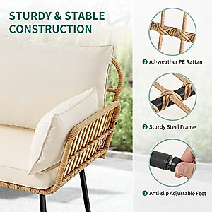 YITAHOME Love Seat Patio Sofa, All-Weather Wicker Loveseats Patio Sectional Furniture with Cushions & Lumbar Pillows, Outdoor Patio Furniture Set for Patio, Balcony, Backyard, Deck, Poolside