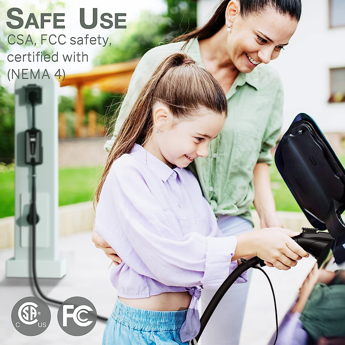 SetWire Level 2 EV Charger, 40 Amp Smart WiFi, 2 in 1 Wall Mount & Portable EV Charger,110-240V, NEMA 14-50 Plug, 23-Foot Cable, Electric Vehicle Car Charging Stations